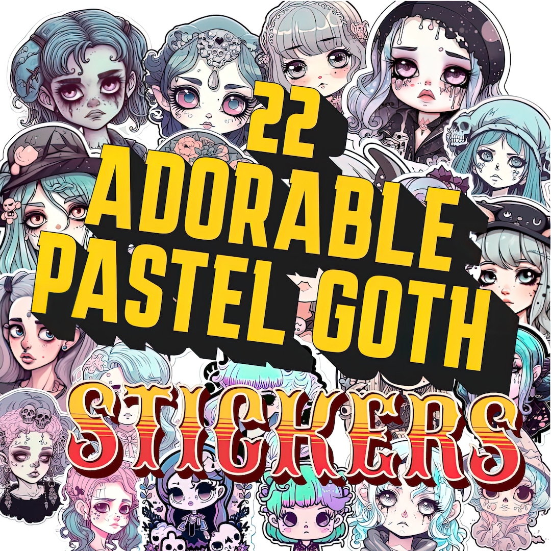 Cute Pastel Goth Stickers, Horror Goth Pastel Digital Decals, Spooky ...
