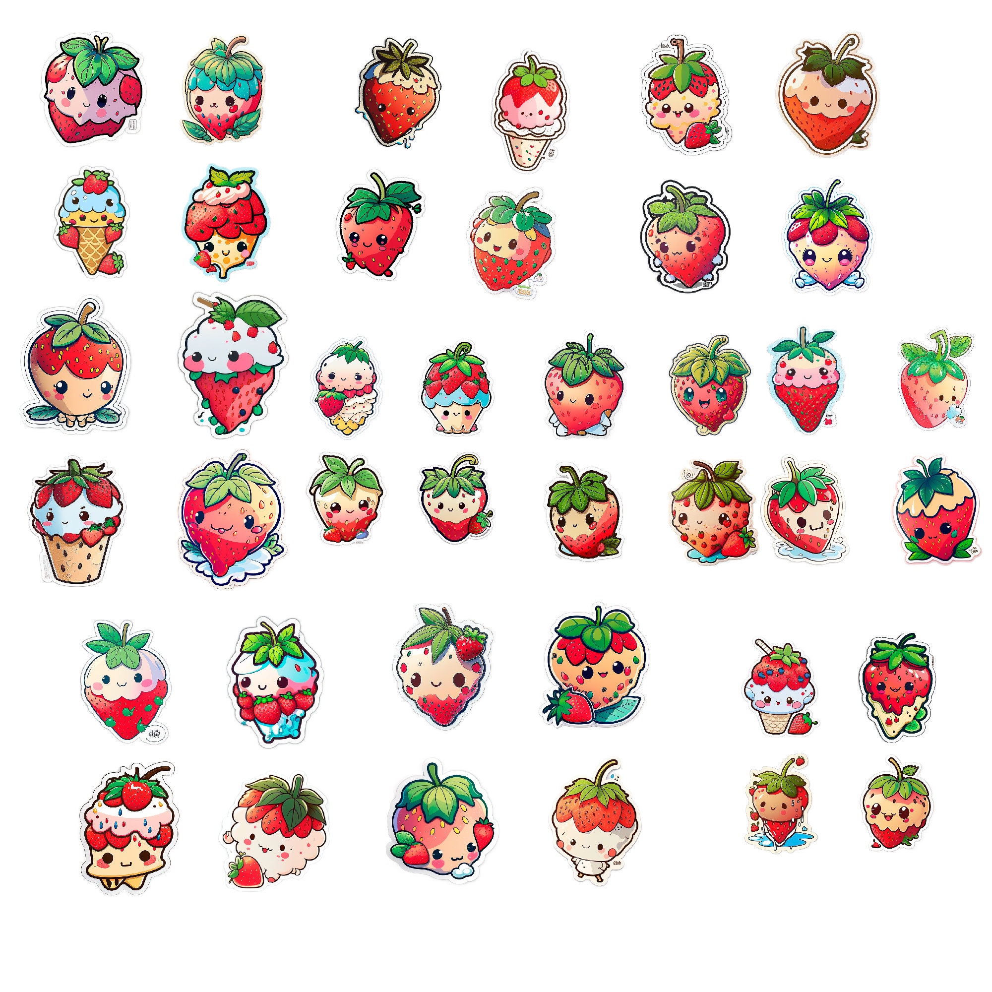 Cute Kawaii Strawberry Stickers, Strawberry Decal Sheet, Strawberry ...