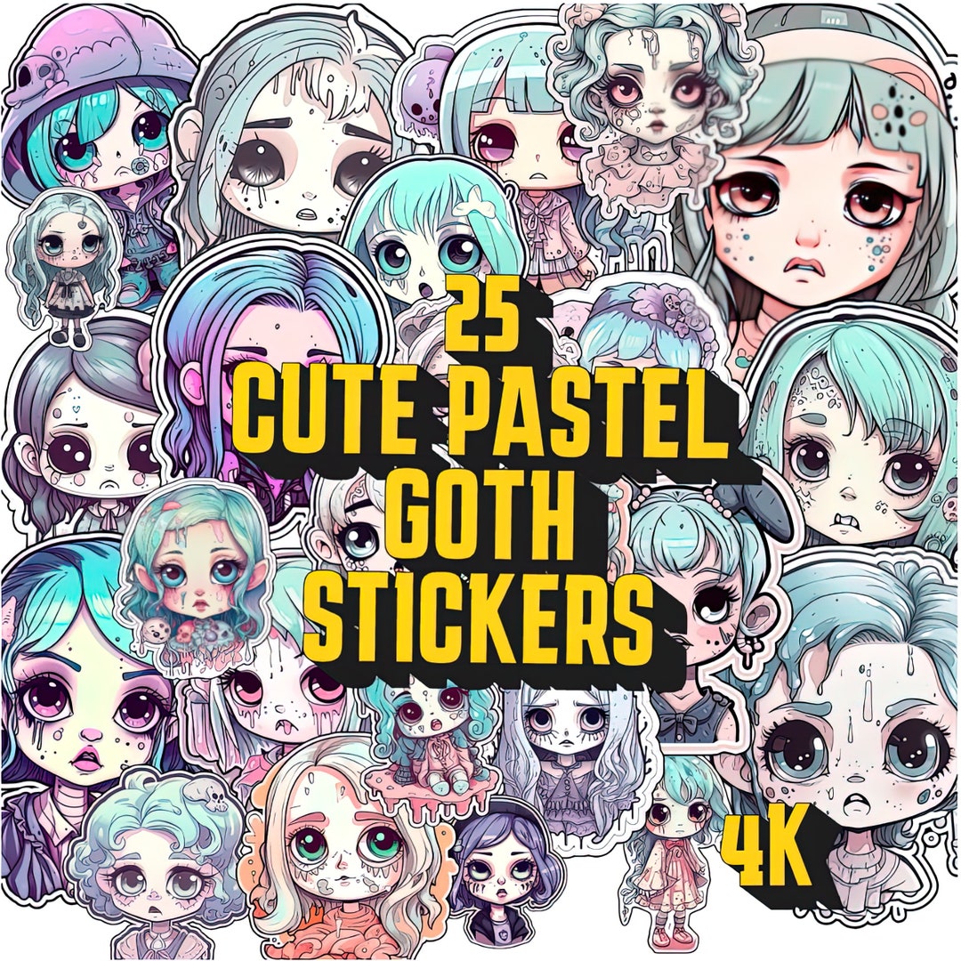 Cute Pastel Goth Stickers PNG Bundle Pack, Goth Pastel Digital Stickers ...