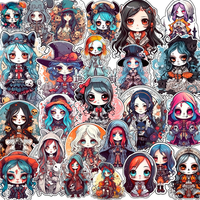 Cute Goth Witch Sticker PNG Bundle Pack, Goth Stickers, Goth Pastel ...