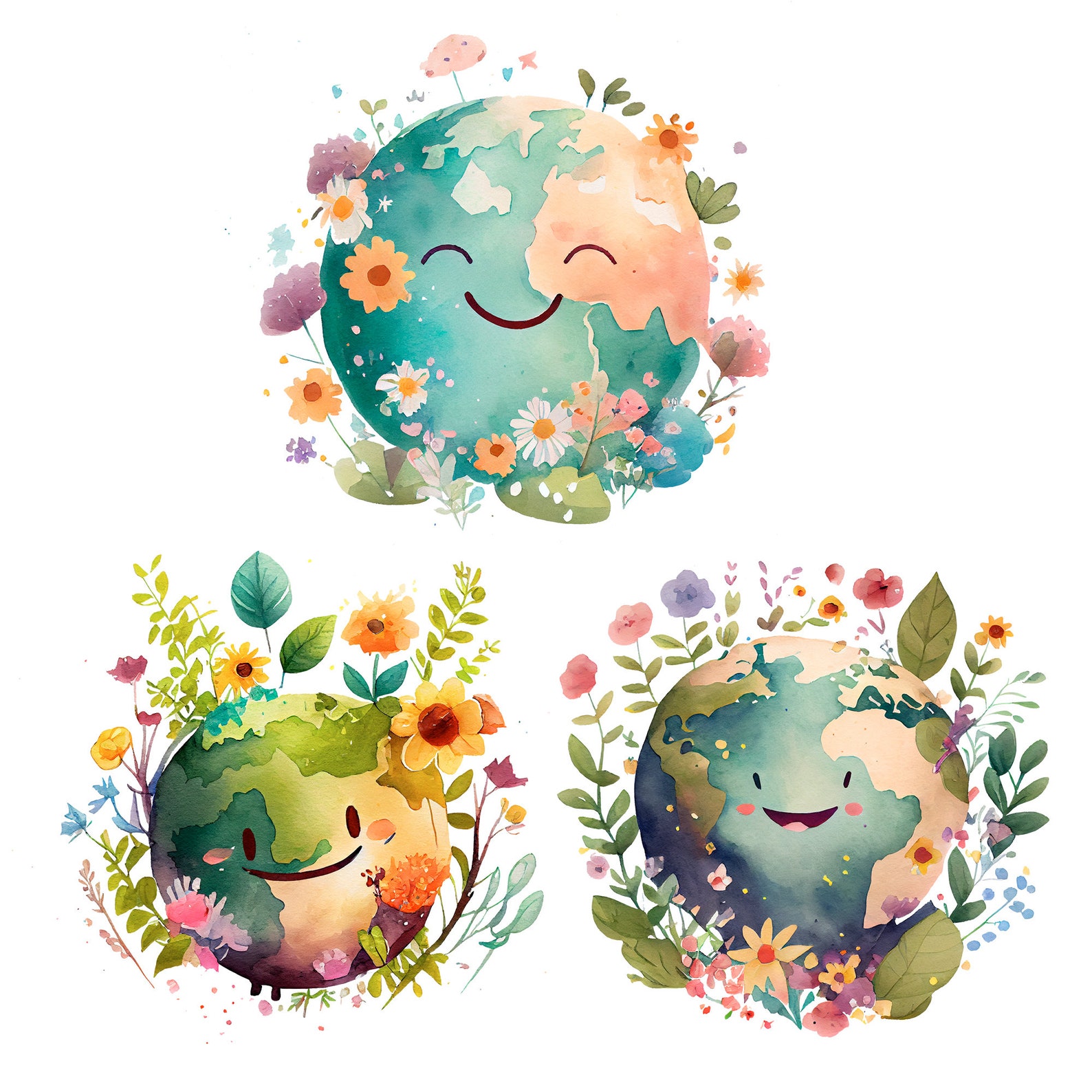 Earth Day Printable Clipart, Save the Planet, Watercolor Earth Day Clip ...