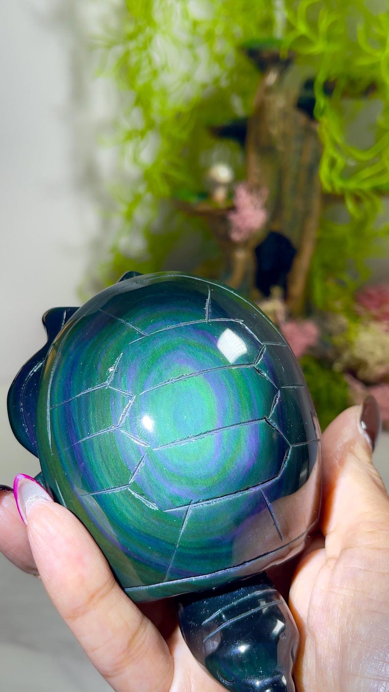 Rainbow/aurora Obsidian Turtle Carving, Home Decor - Etsy