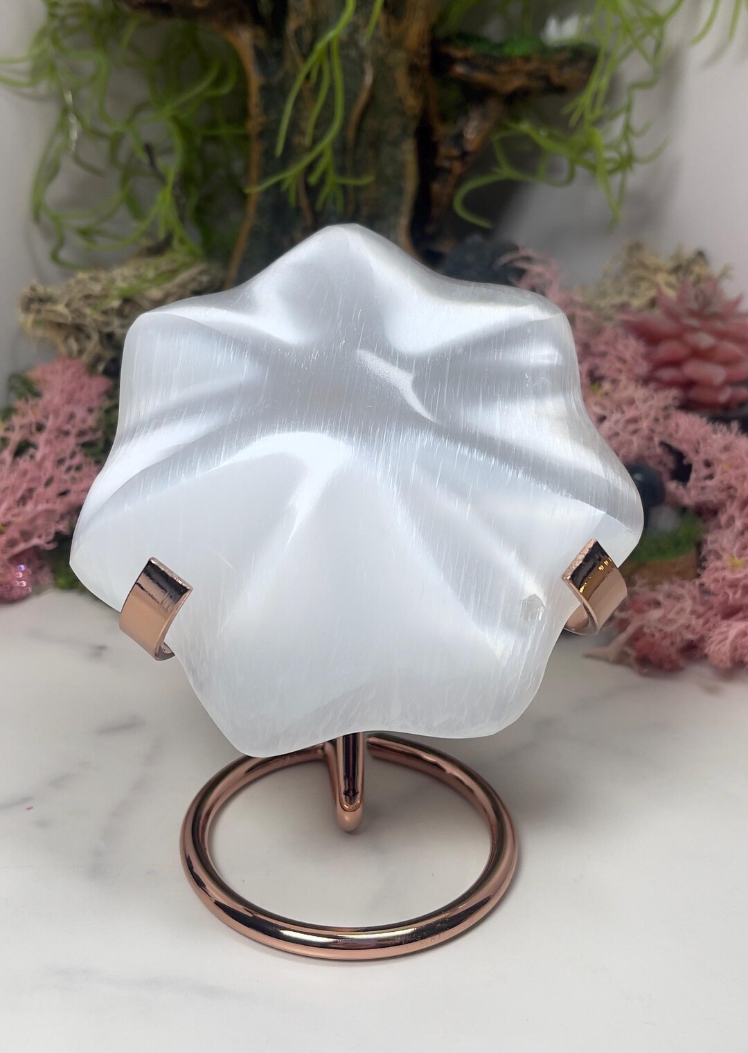Selenite Sun Carving: 3D Satin Spar Crystal, Cleansing Home Decor - Etsy