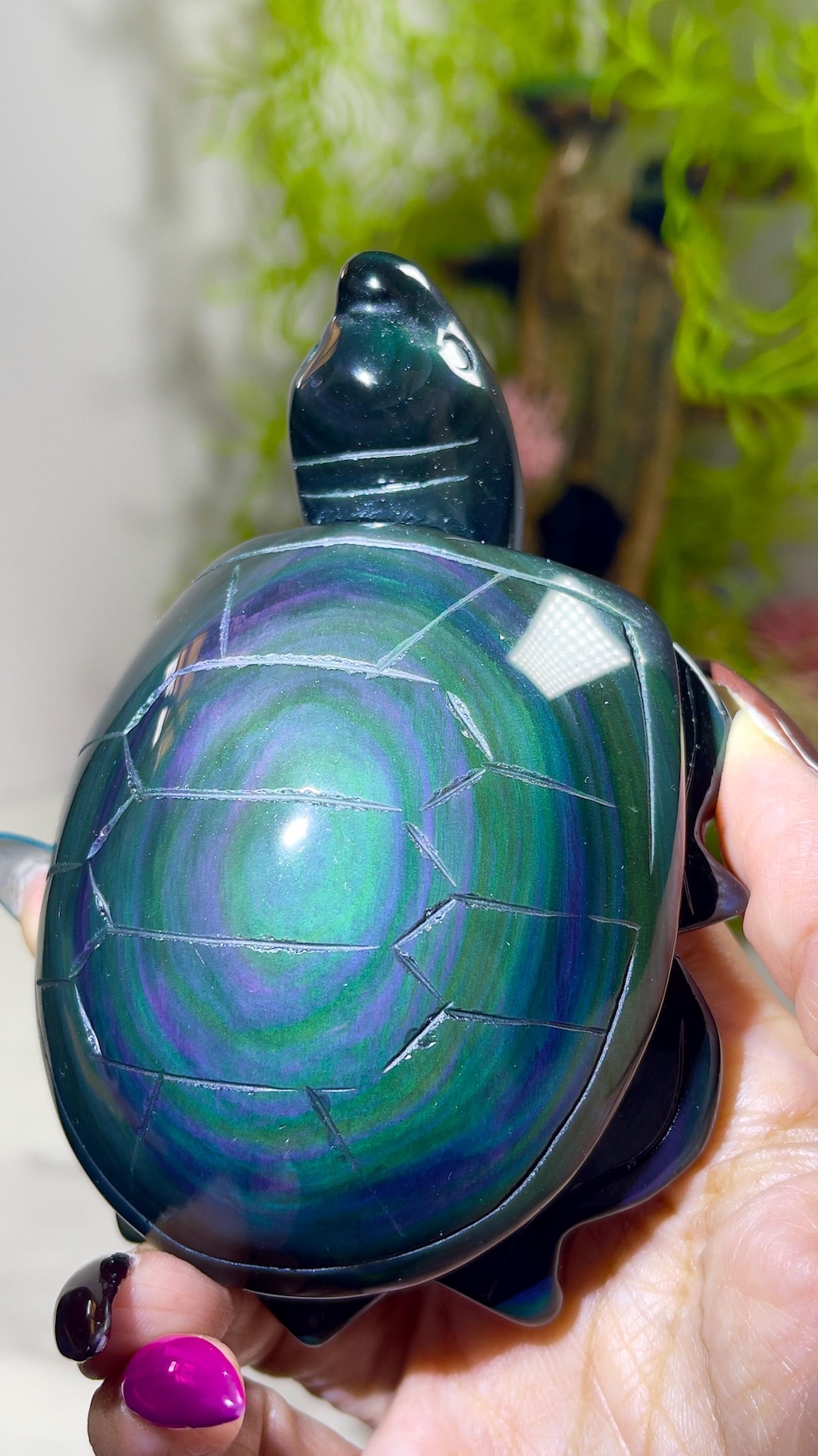 Rainbow/aurora Obsidian Turtle Carving, Home Decor - Etsy