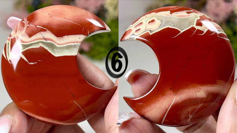 Red Jasper Moon With Natural Quartz Veining | Polished Crescent Moon ...