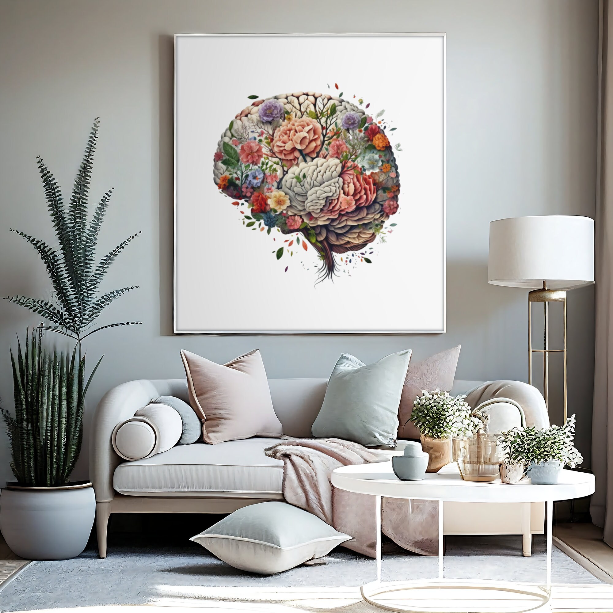 Printable Floral Brain, Brain Art Print, Flower Brain Art Print, Mental ...