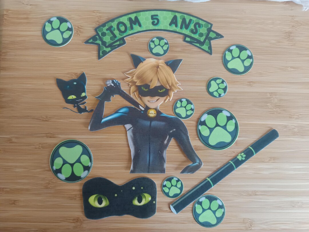 Edible Cat Decoration, Green and Black Edible Image, Cat Cake Topper ...
