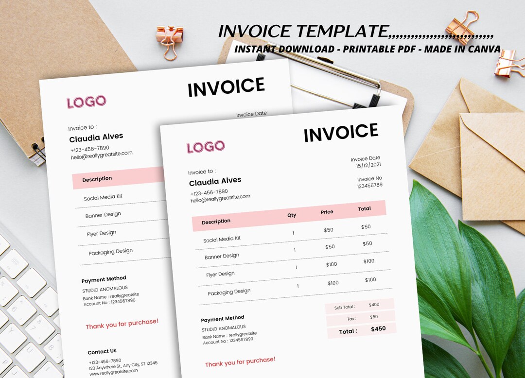 Sky Blue and White Minimalist Invoice .pdf, Editable Invoice Template, Small Business Invoice ...