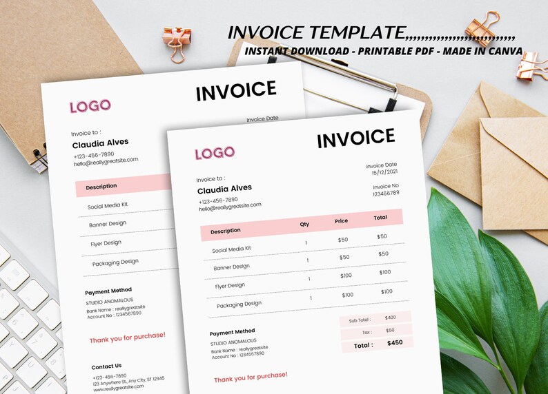 Sky Blue and White Minimalist Invoice .pdf, Editable Invoice Template ...