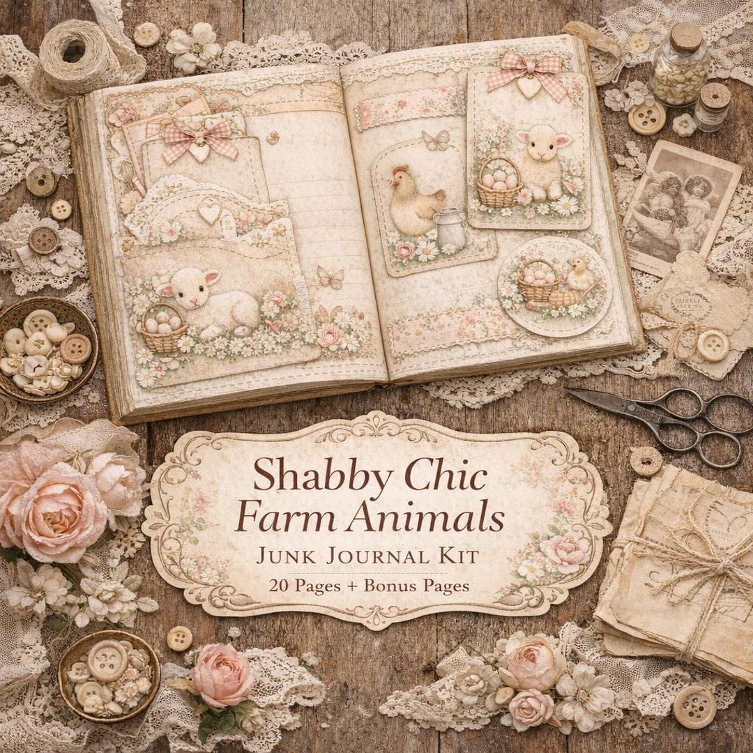 Shabby Chic Farmhouse Animals Junk Journal Kit, Vintage Farm Ephemera ...