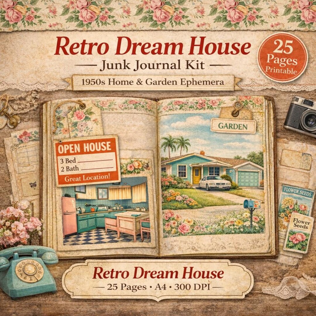 Retro Dream House Junk Journal Kit – 1950s Ephemera (25 Pages Printable ...