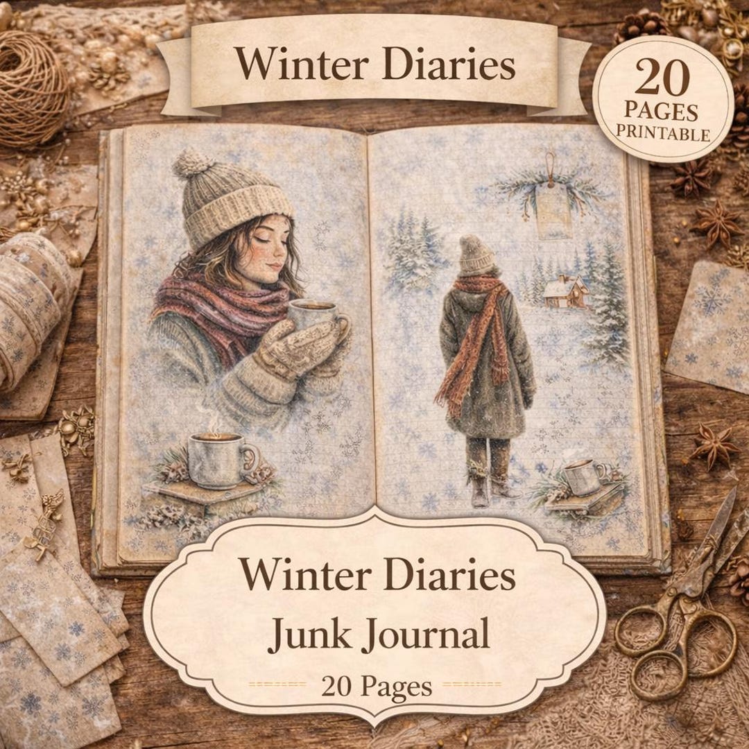 Winter Diary Junk Journal Kit | Cozy Winter Watercolor Ephemera ...