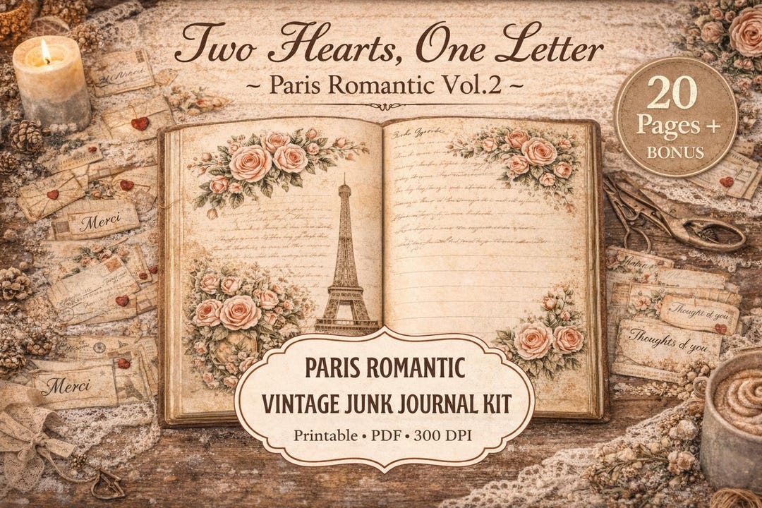 Paris Love Letters Junk Journal Kit, Vintage Ephemera (printable ...