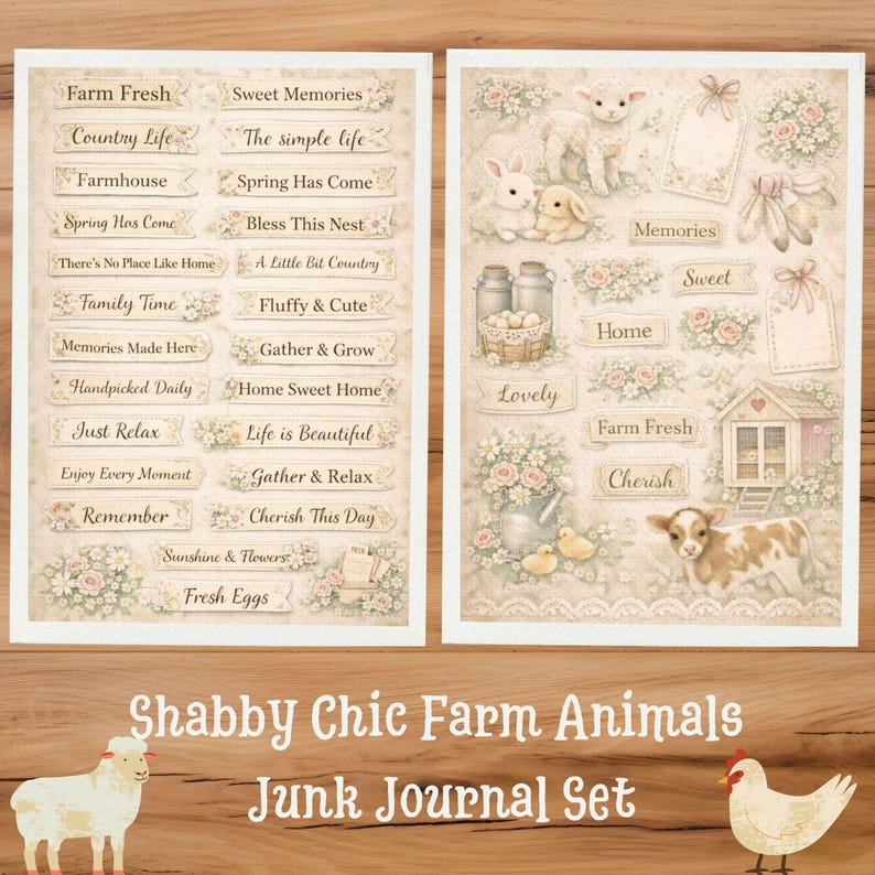 Shabby Chic Farmhouse Animals Junk Journal Kit, Vintage Farm Ephemera ...