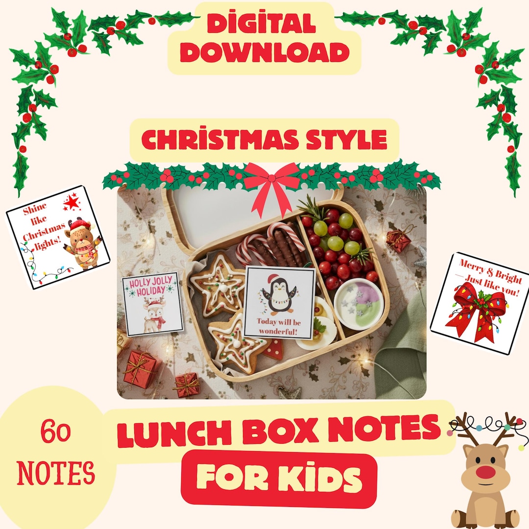Christmas Lunch Box Notes Printable,kids Holiday Lunch Notes,xmas ...
