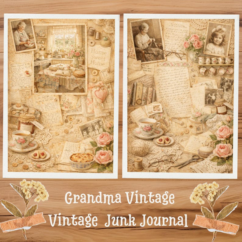 Grandma's Kitchen Vintage Junk Journal Kit, Cottagecore Ephemera (PDF ...