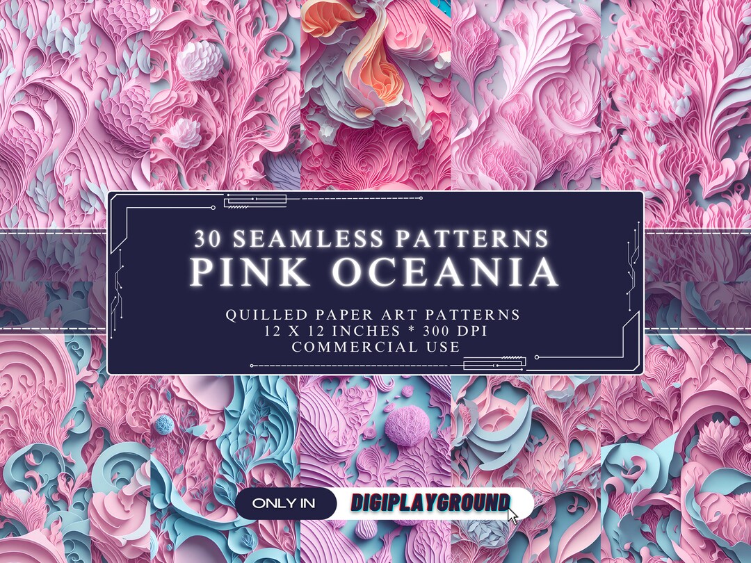 Oceanic Pastel Pink Seamless Patterns, Pink Quilling Digital Papers ...