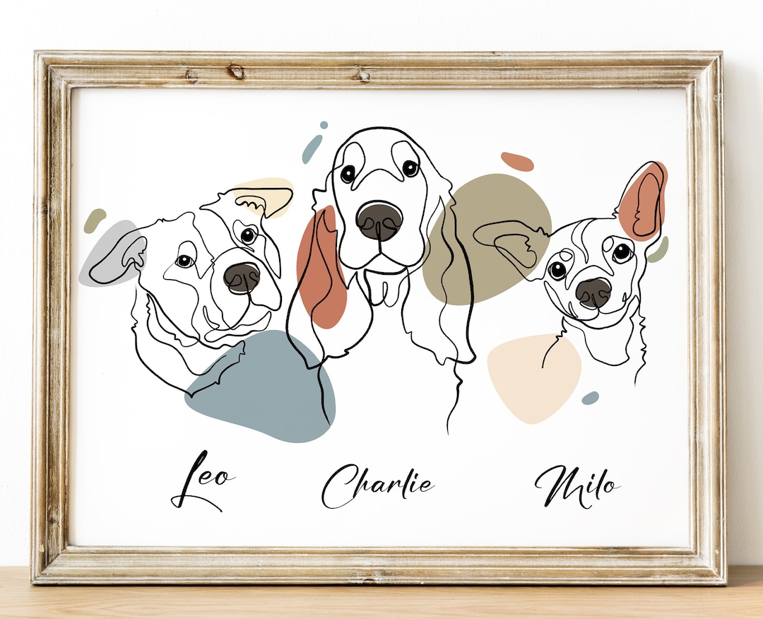 Dog Line Art, Pet Line Drawing,pet Painting,cat Portrait,custom Line ...