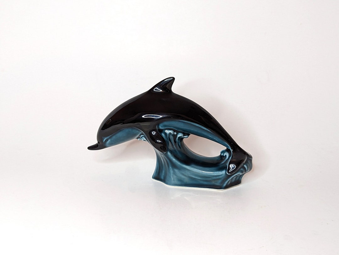 Vintage Poole Pottery Dolphin Figurine Ceramic Blue and Black Dolphin ...