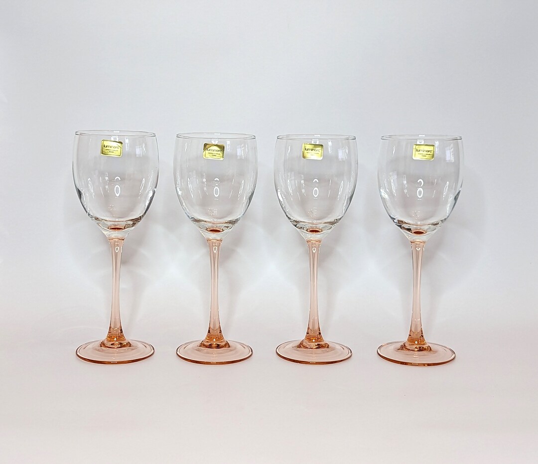Vintage Luminarc Rose Pink Stem Wine Glasses Set Of 4 With Etsy
