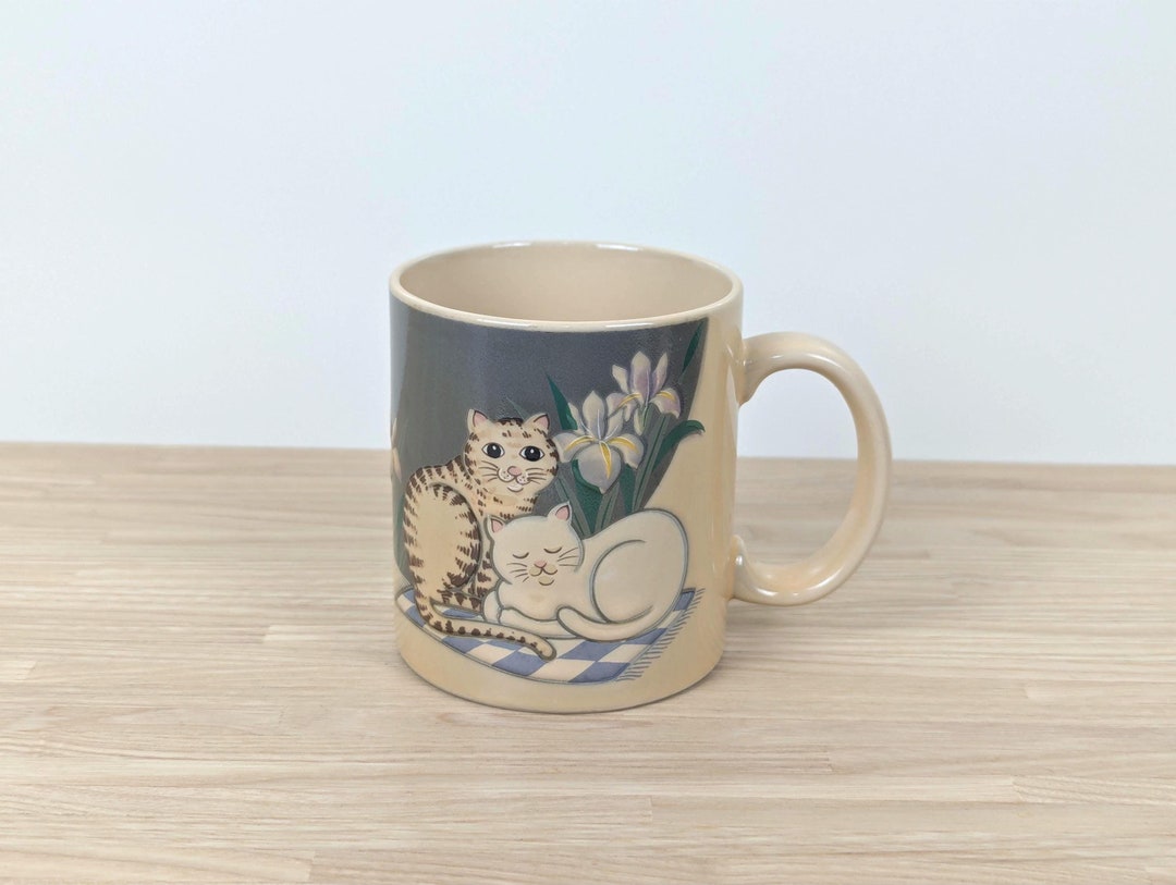 Vintage 3D Embossed Cats and Tiger Lillies Mug Made in Japan - Etsy
