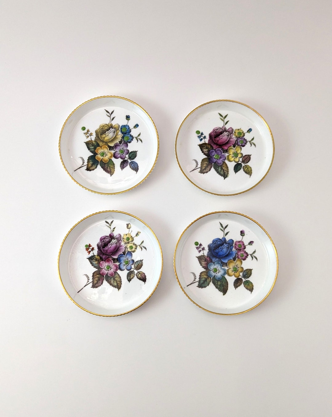 Vintage Royal Worcester Porcelain Coasters Hand-painted Flowers Set of ...