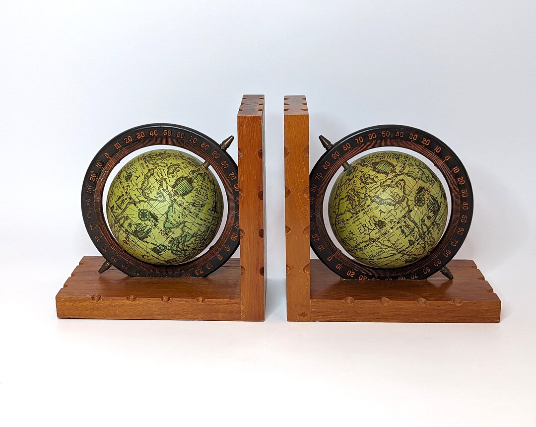 Vintage Old World Globe Wood Bookends Made in Hong Kong - Etsy