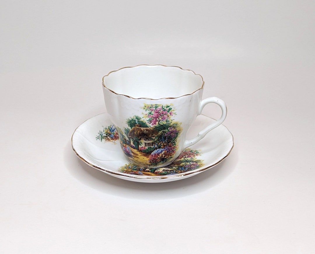 Vintage Melba Bone China Teacup and Saucer Cottage Scene - Etsy