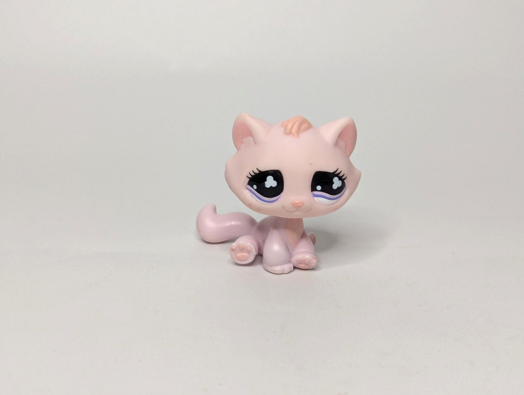Littlest Pet Shop #606 Light Pink Sitting Tabby Cat Kitty 2006 Purple ...