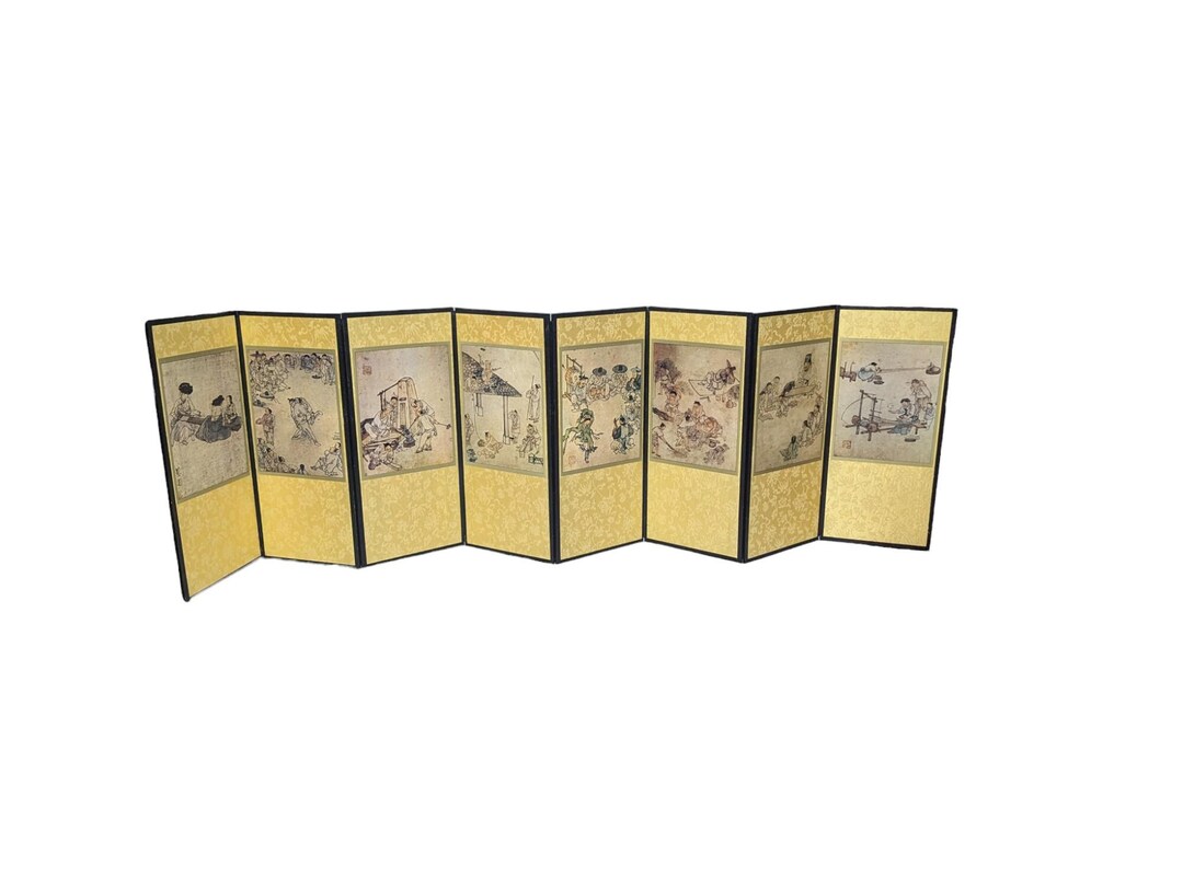 Small Tabletop Korean Folk Art Foldable Screen - Decorative Divider ...
