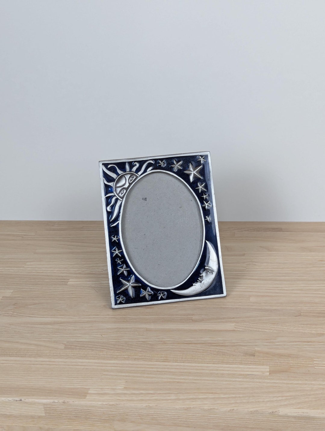 Vintage Celestial Sun Moon and Stars Enameled Metal Navy Blue and ...