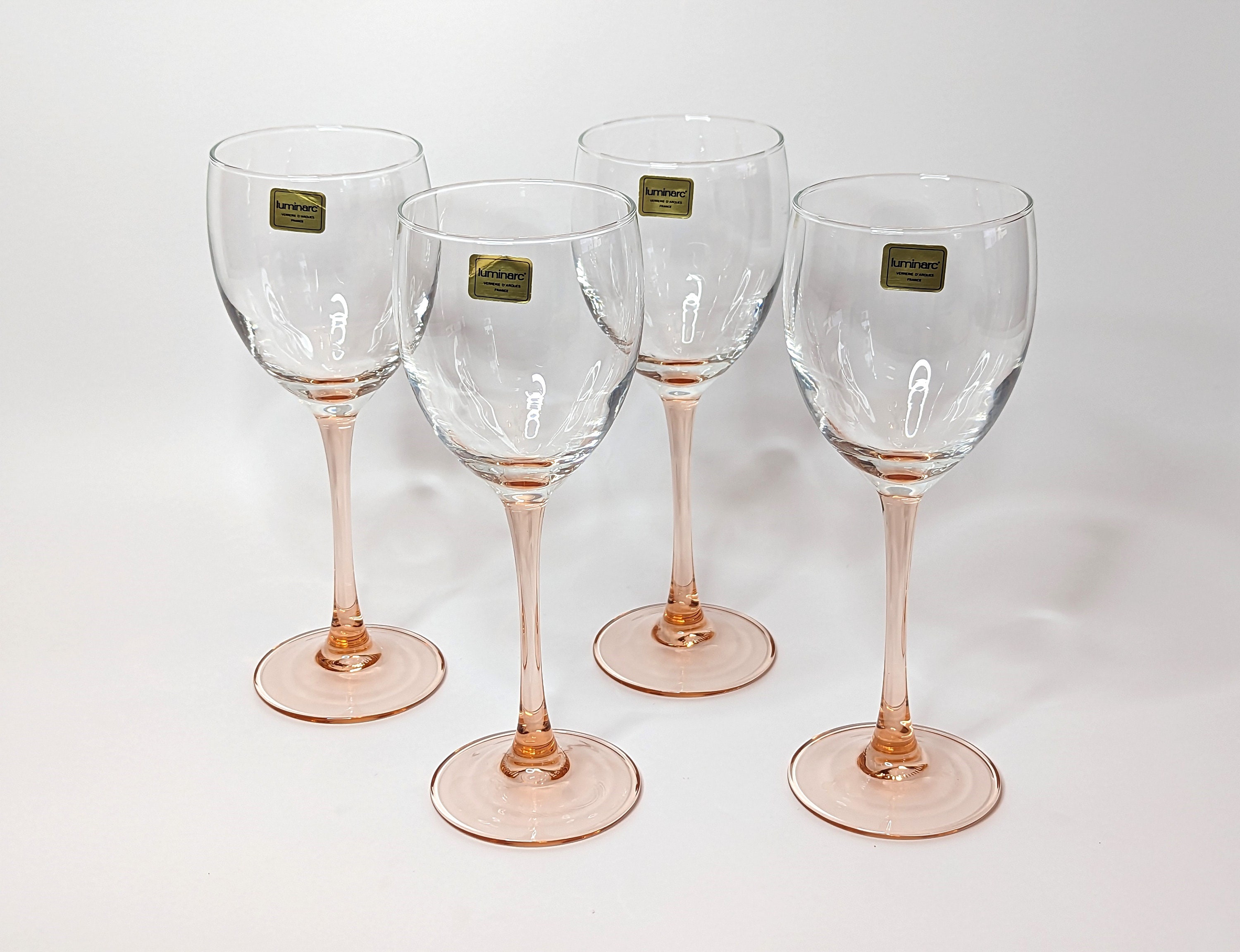 Vintage Luminarc Rose Pink Stem Wine Glasses Set Of 4 With Etsy
