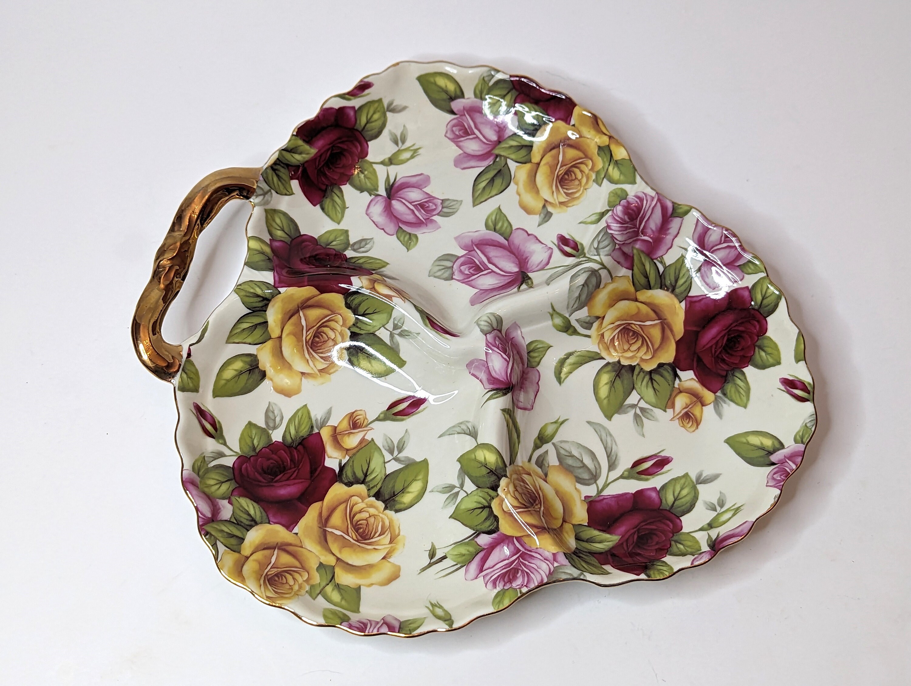 Vintage Royal Elfleda Country Rose Golden Handled 3 Section - Etsy