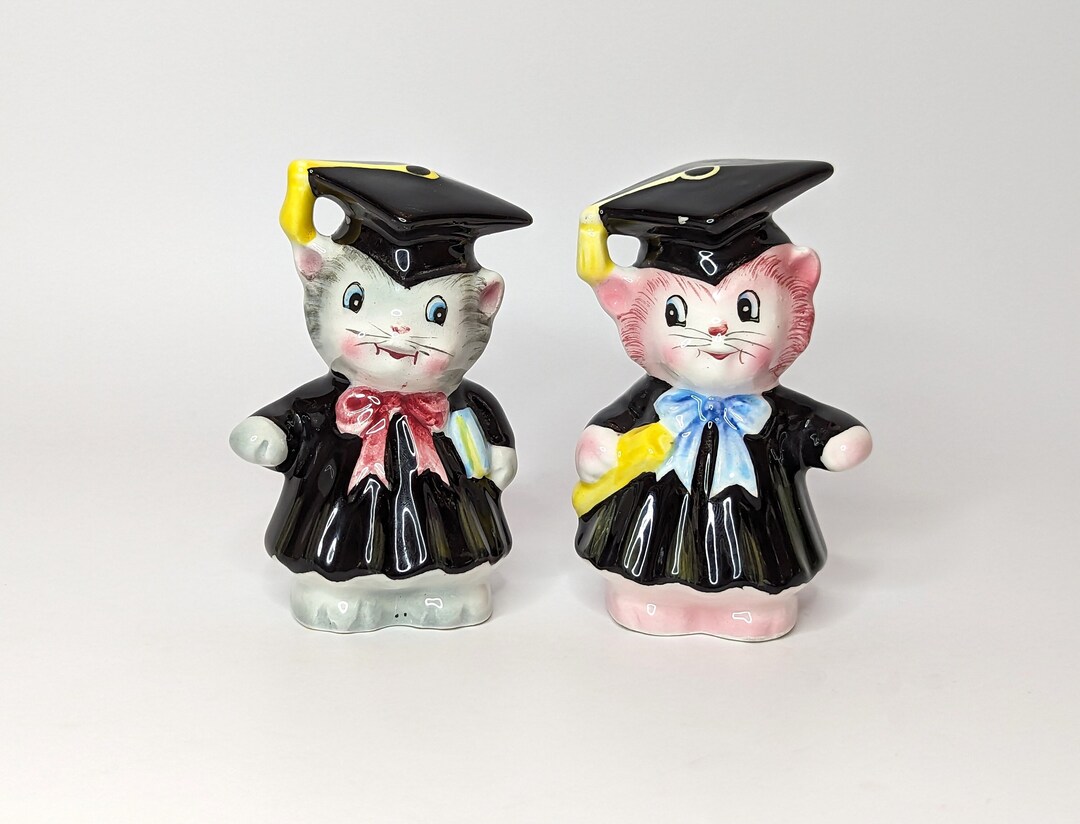 Vintage PY Japan Anthropomorphic Graduation Cats Salt & Pepper Shakers ...