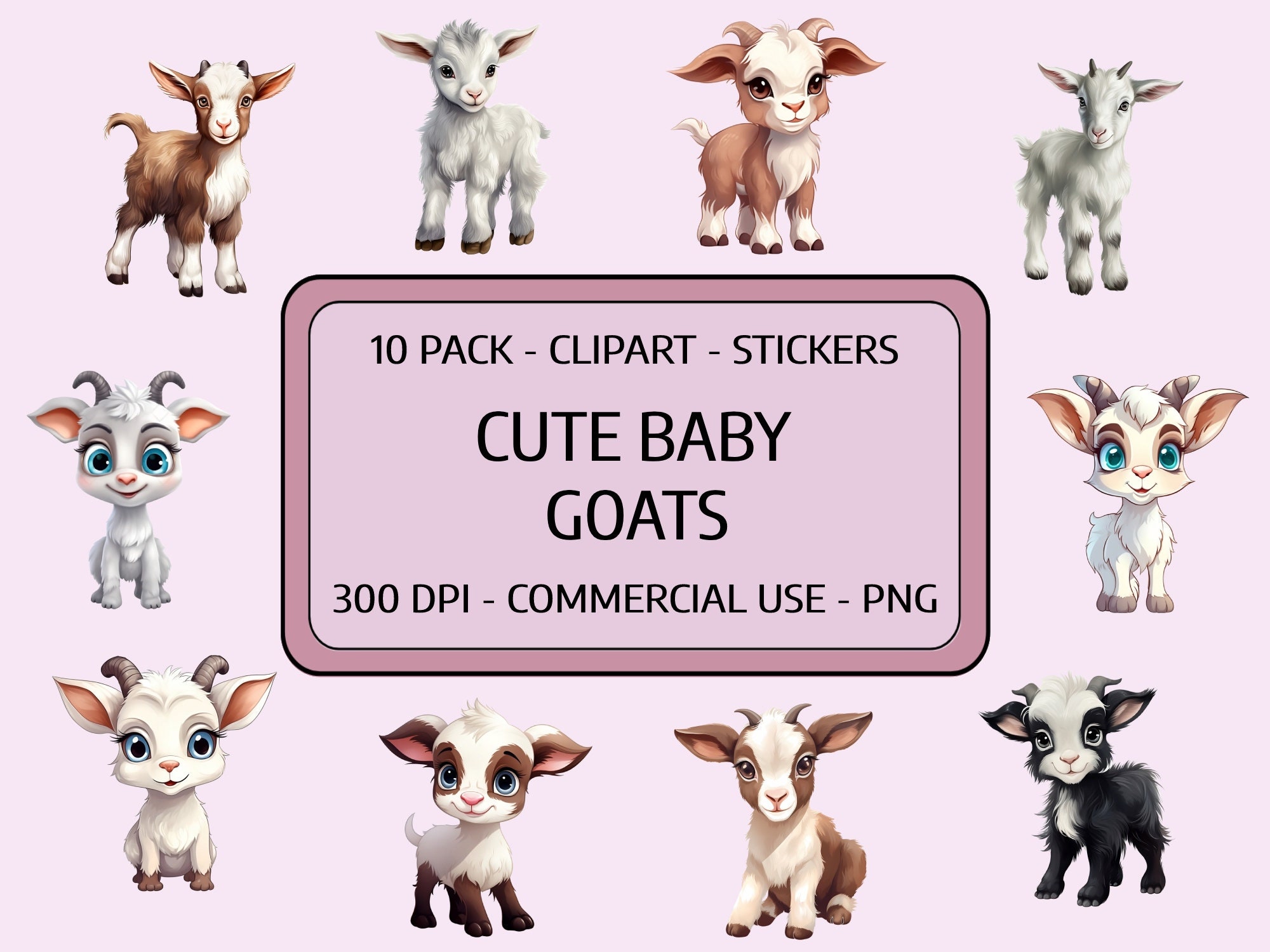 Adorable Baby Goat Clipart Bundle With Bonus Sticker Sheets - Perfect ...