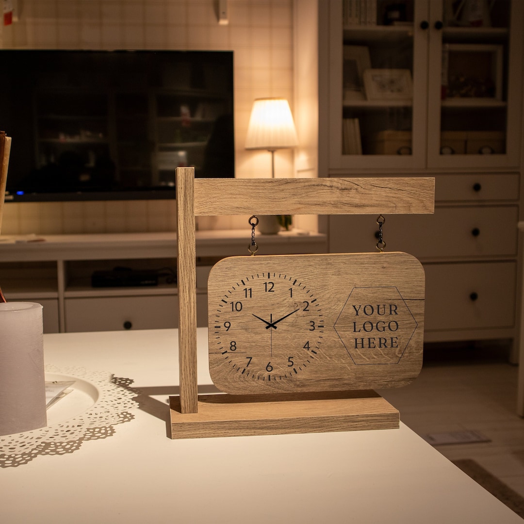 Personalized Office Clock, Custom Clock Logo, Wood Clock for Desk ...