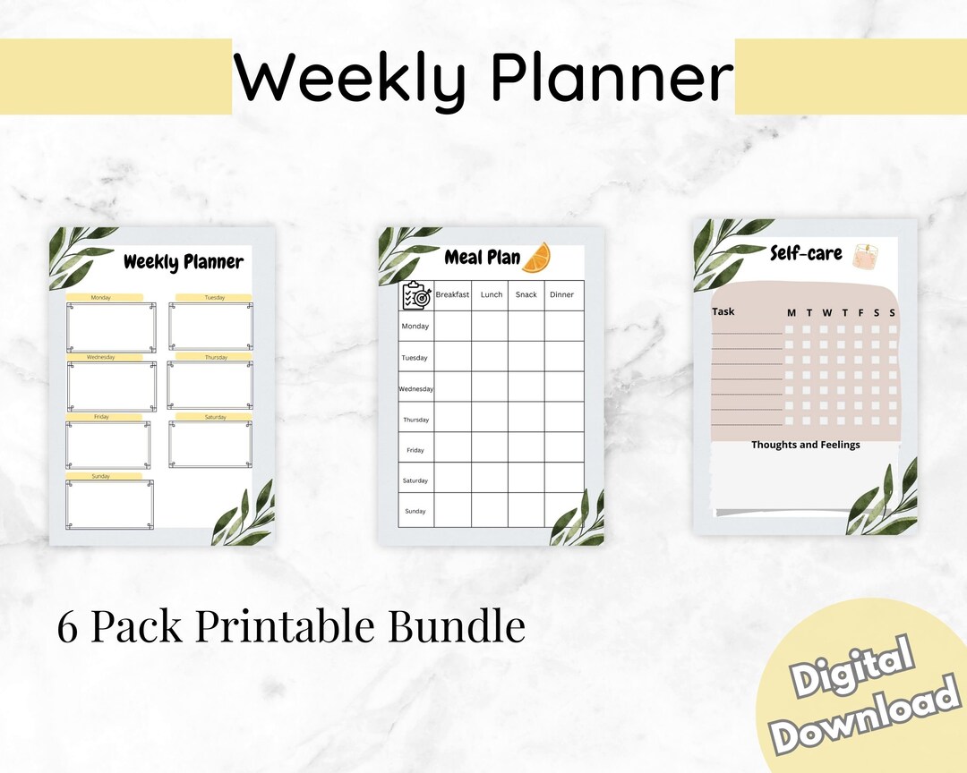 Weekly Planner Self-care Planner Grocery List Planner Workout - Etsy