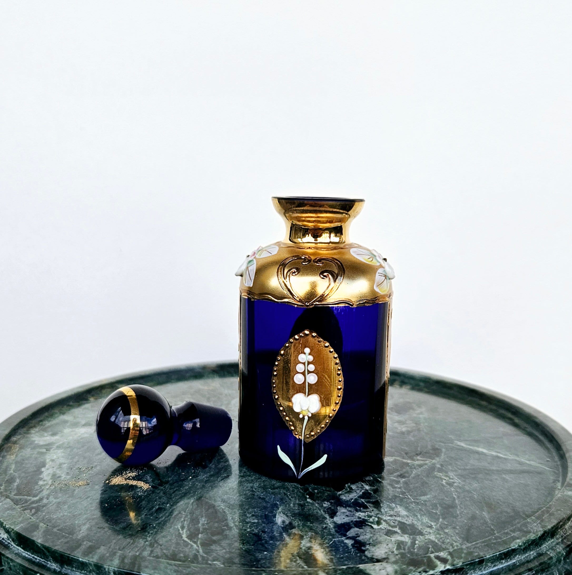 Bohemia Vintage Moser Perfume / Decanter Bottle Cobalt Blue Glass 24k ...