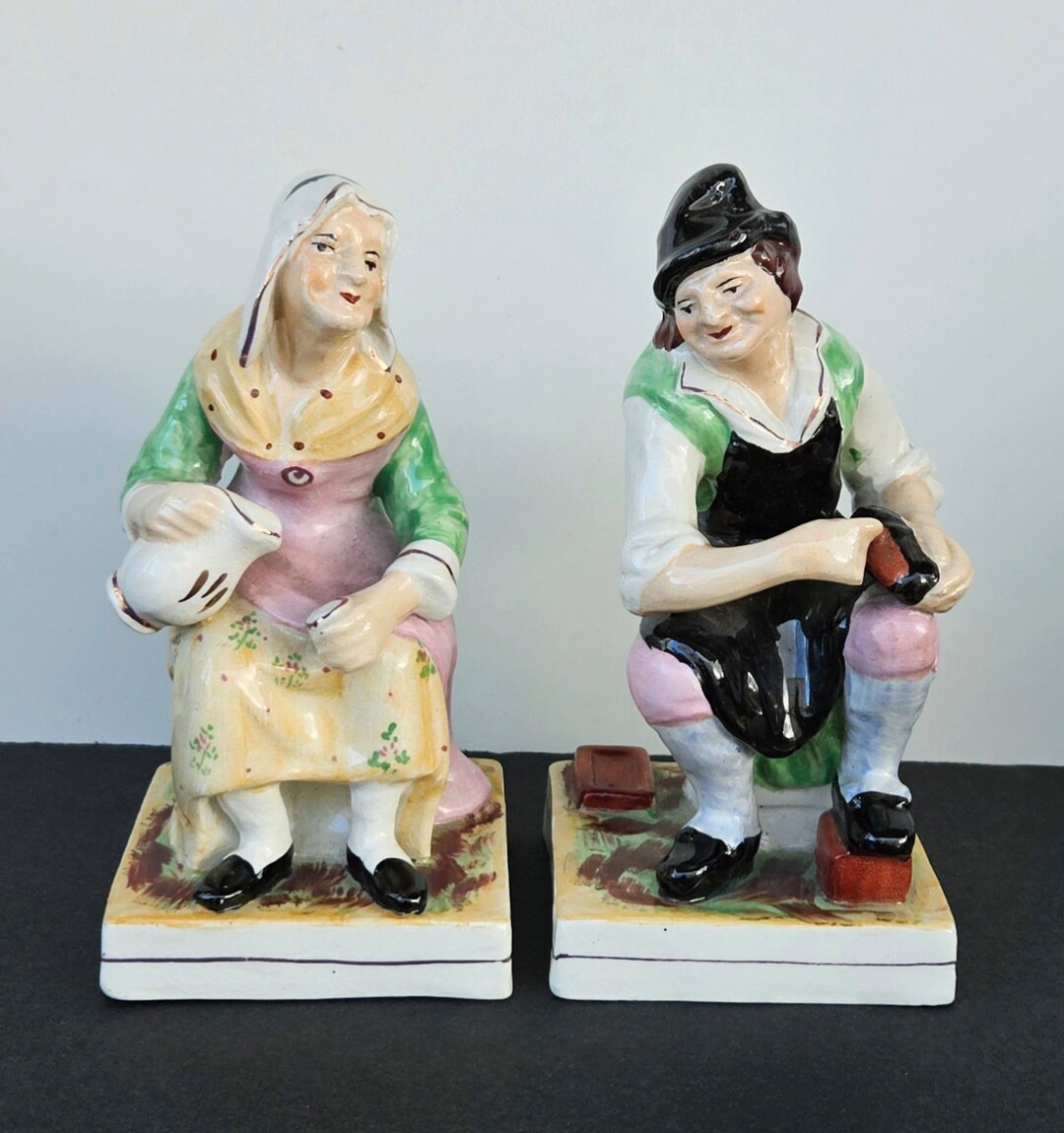 Antique Staffordshire Porcelain Figurines, Cobbler and Wife, England ...