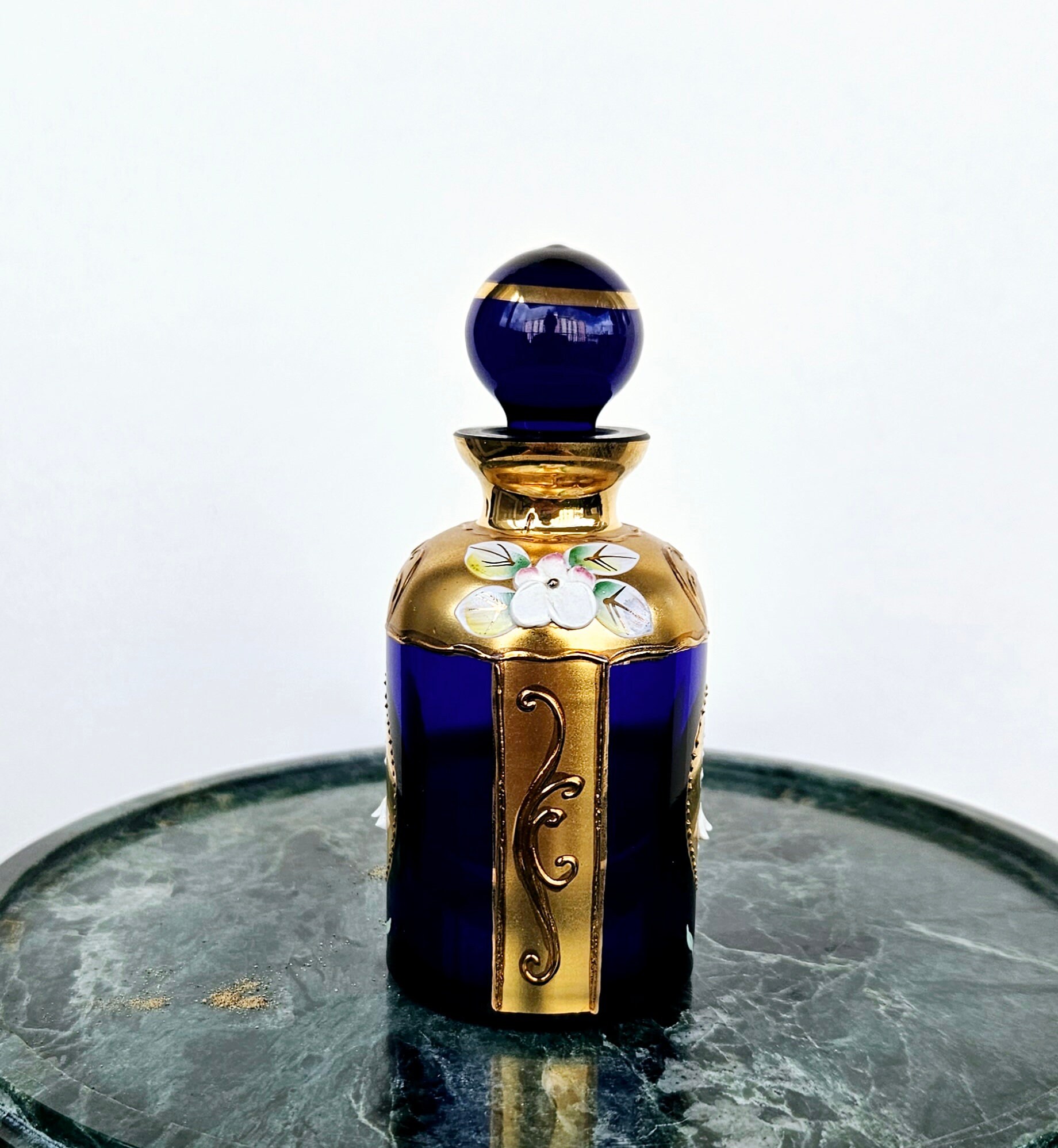 Bohemia Vintage Moser Perfume / Decanter Bottle Cobalt Blue Glass 24k ...