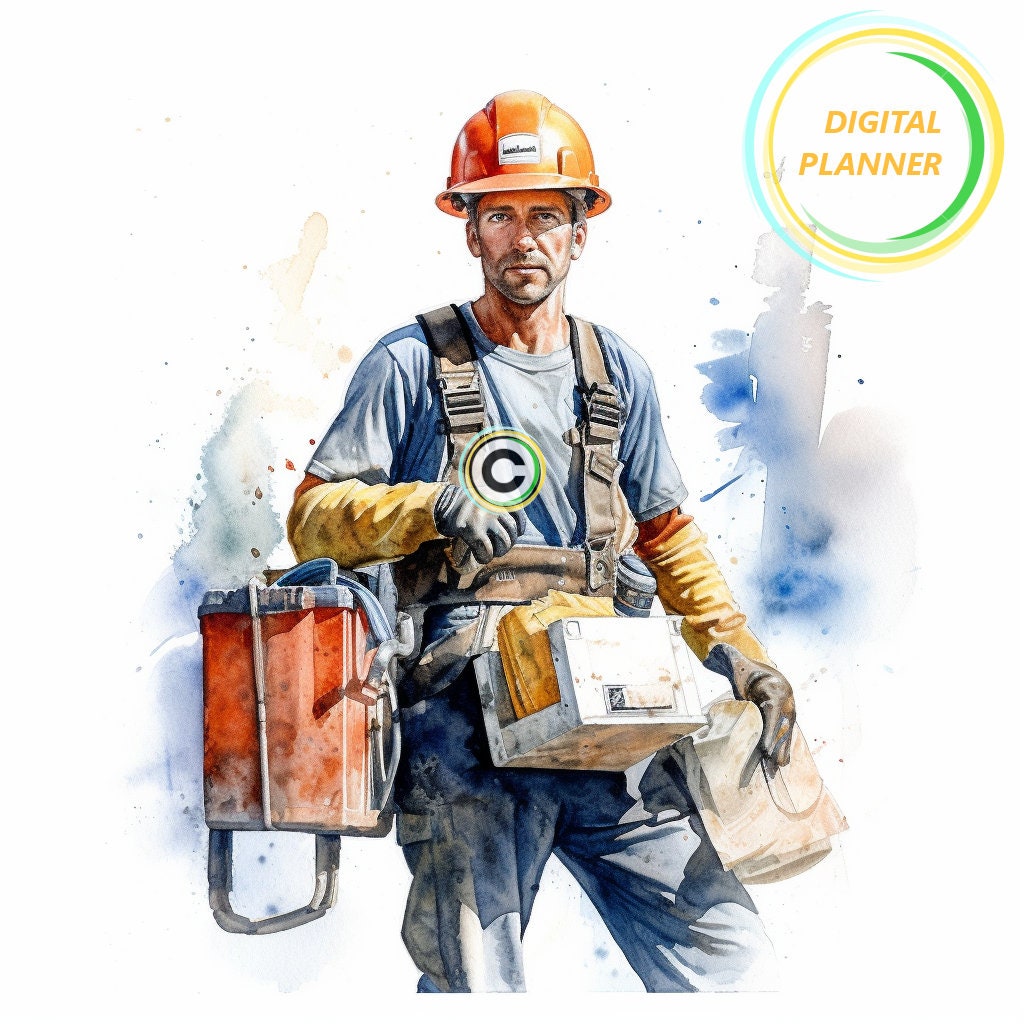 Watercolor Construction Worker, Clipart, Card Making, Profesion, Wall ...