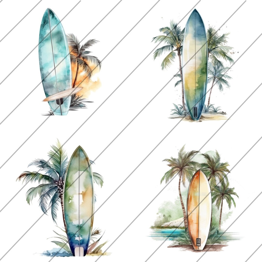 Watercolor Surf Board PNG Sports Clipart Wall Art - Etsy