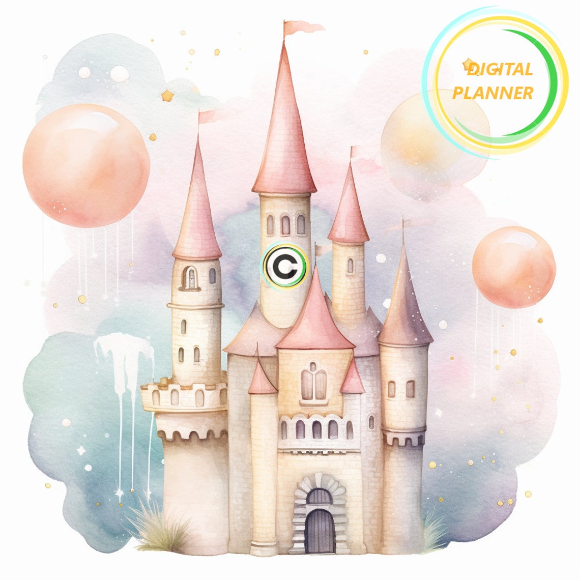 Watercolor Fairytale Castle, Clipart, Card Making, Nature, Wall Art ...