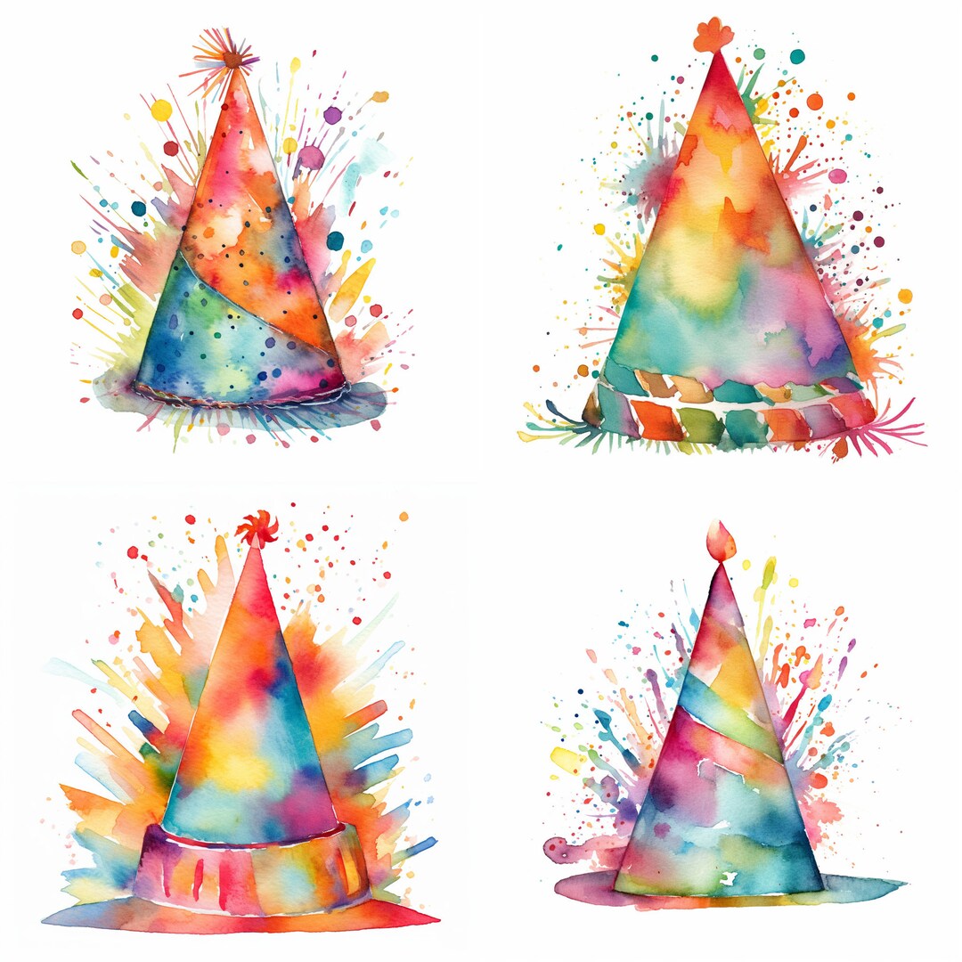 Watercolor Birthday Party Hat, Clipart, Card Making, Wall Art ...
