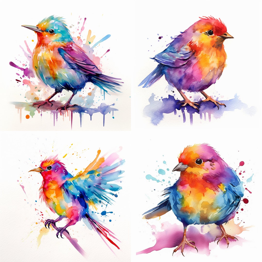 Watercolor Cute Little Birds Clipart Card Making Wall Art - Etsy