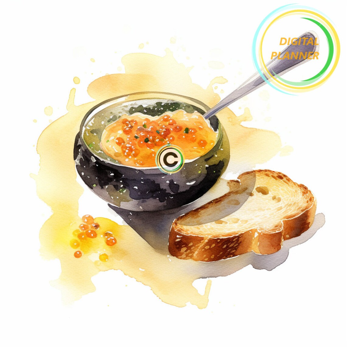 Watercolor Caviar, Clipart, Culinary, Card Making, Wall Art Decoration ...