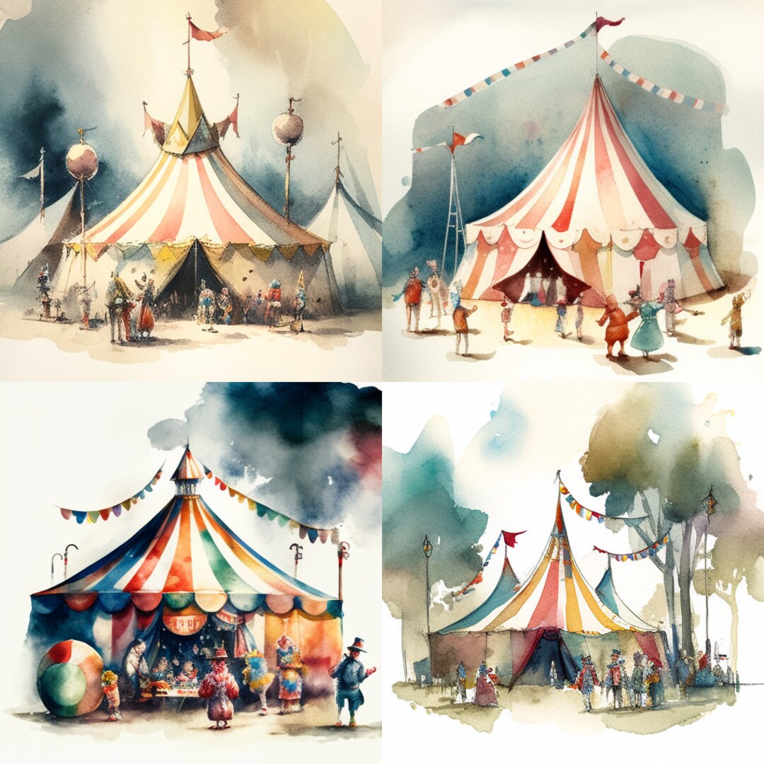 Watercolor Circus Clipart Commercial Card Making Wall Art - Etsy
