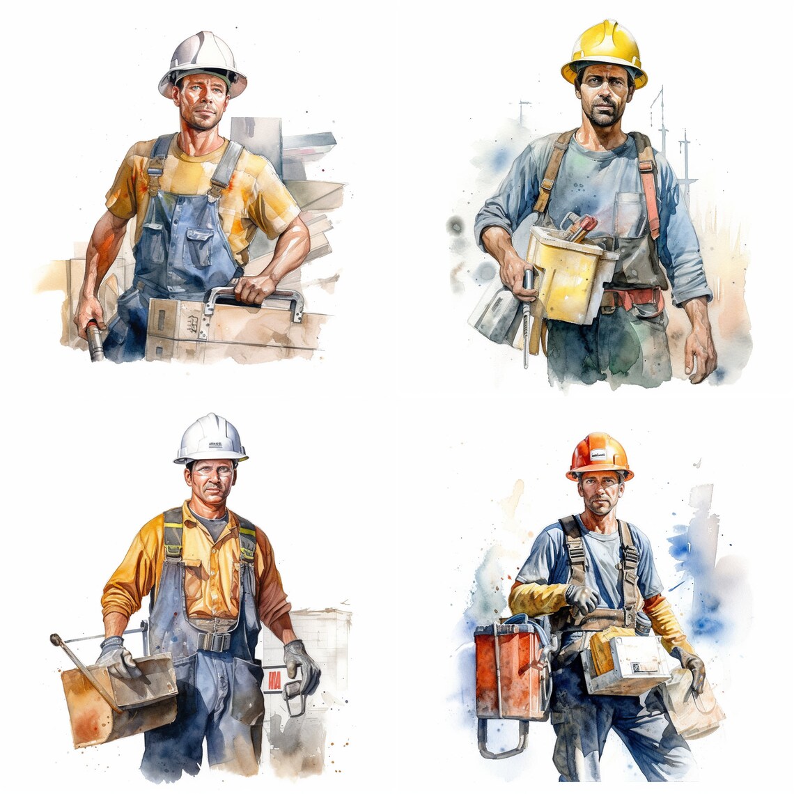 Watercolor Construction Worker, Clipart, Card Making, Profesion, Wall ...