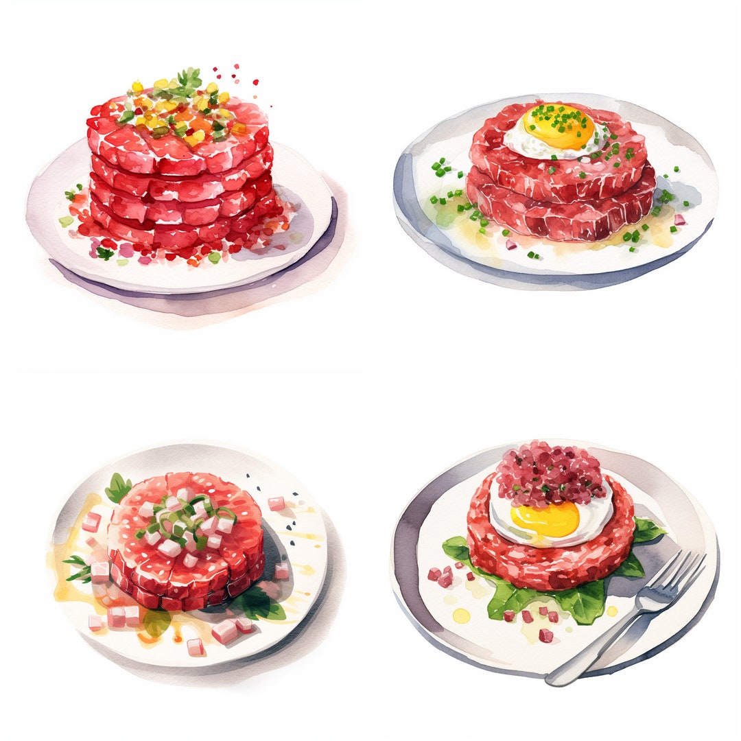 Watercolor Beef Tartare, Clipart, Culinary, Card Making, Wall Art ...