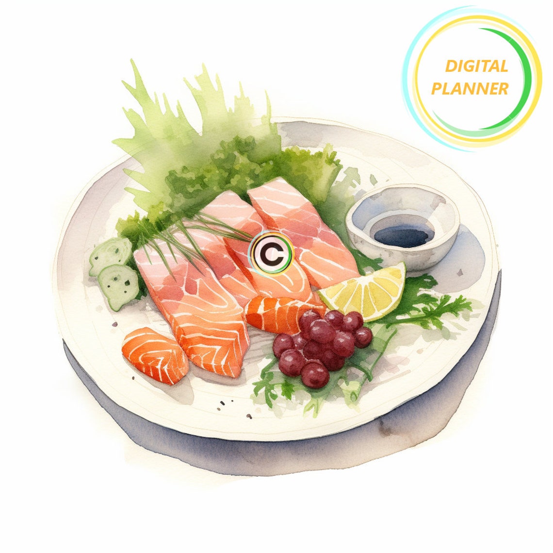 Watercolor Sashimi Plate Clipart Culinary Card Making Wall - Etsy
